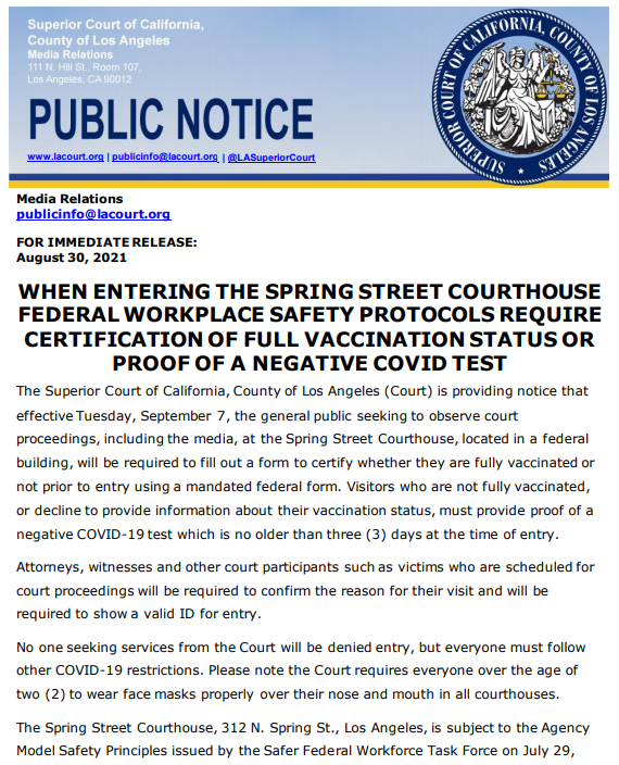 PUBLIC NOTICE | WHEN ENTERING THE SPRING STREET COURTHOUSE, FEDERAL ...